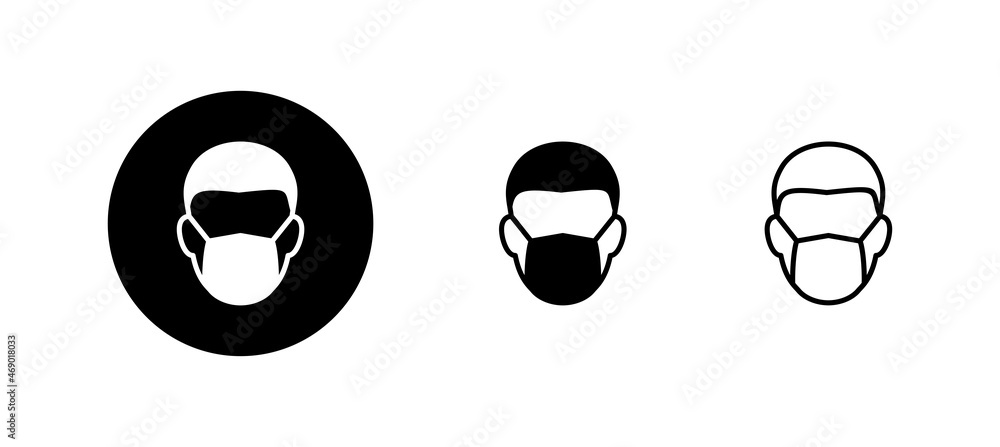 Mask icons set. Medical mask sign and symbol. Man face with mask icon ...