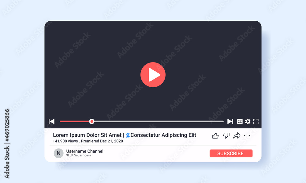 Vector illustration of web video player window layout. Suitable for design element of online ...