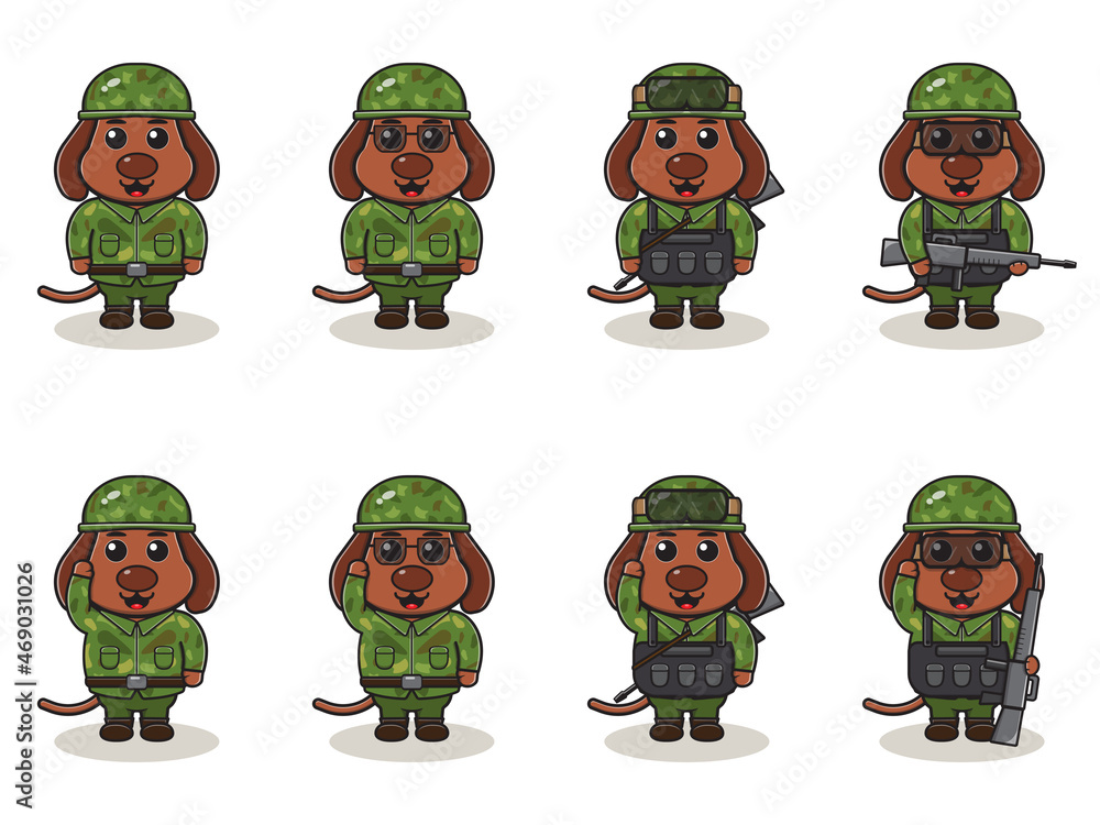 Cute Dog Army cartoon. Set of Animal soldiers. flat animal cartoon ...