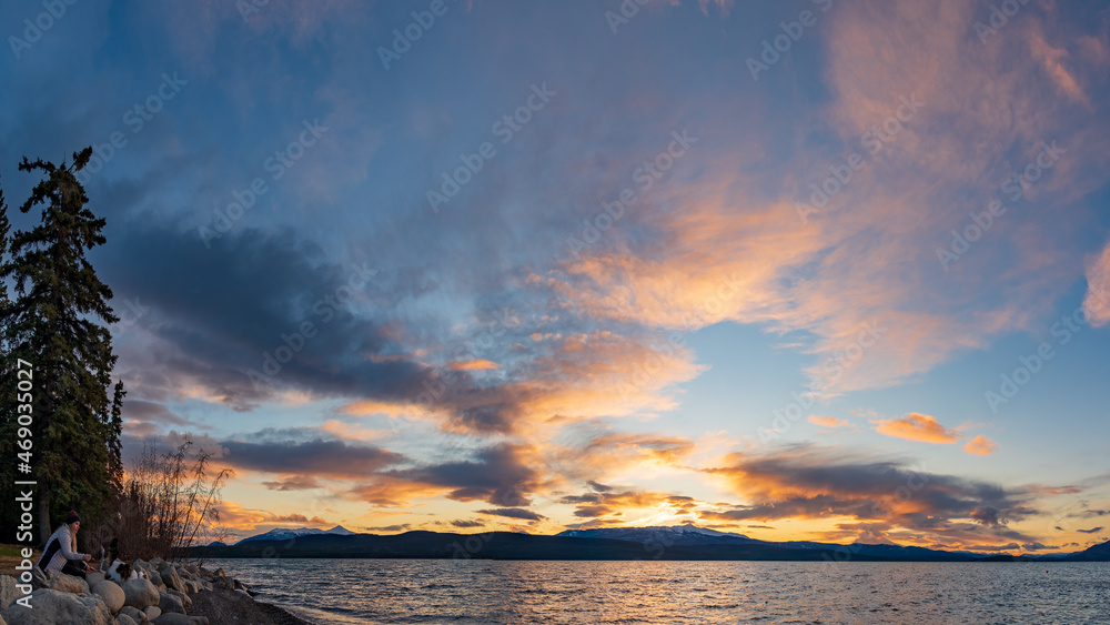 Canadian scenery at sunset with pink, purple hues and pastel colors ...