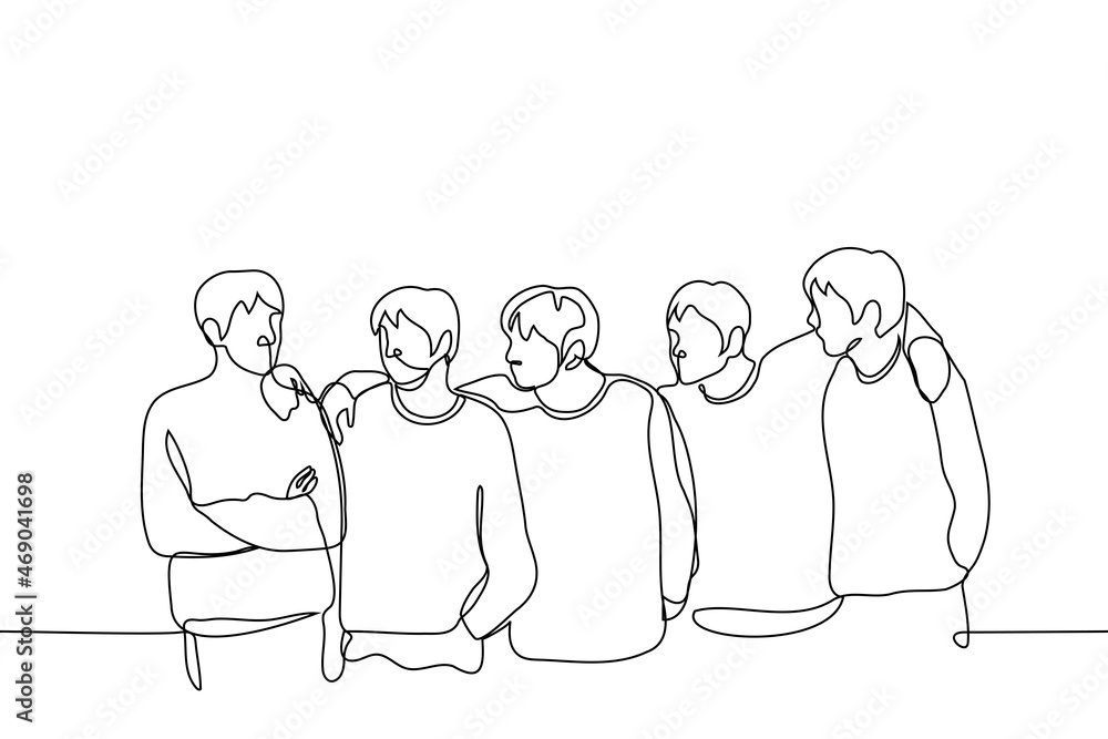 crowd of young people are hugging each other in row and everyone is ...