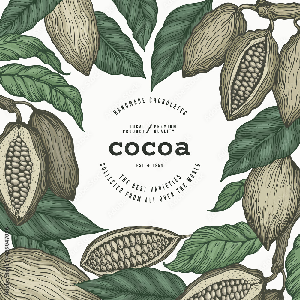 Cocoa color banner template. Chocolate retro cocoa beans background ...