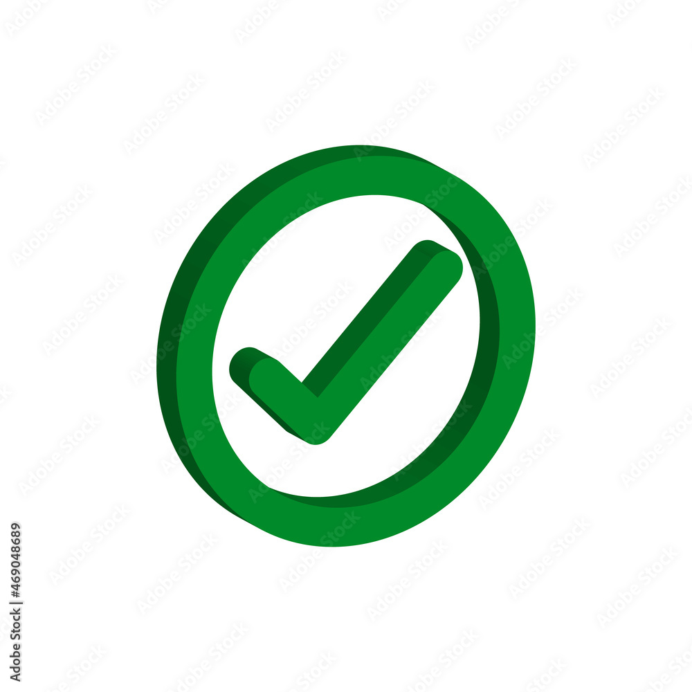 Green Check Mark In Circle Isometric 3d Vector Icon Stock Vector