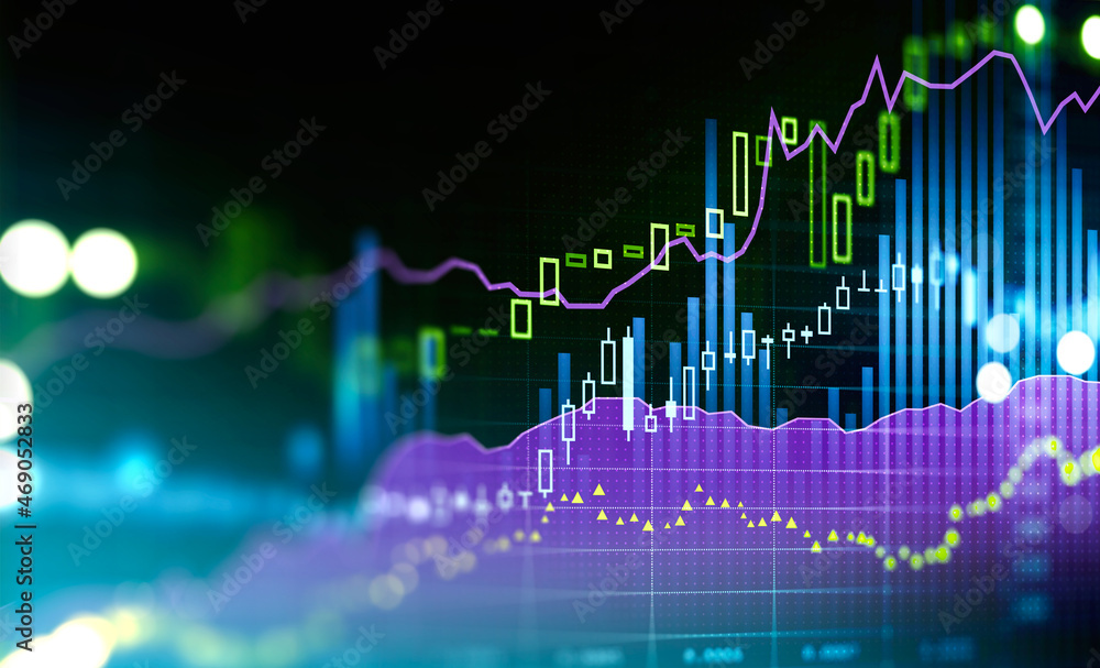 Financial chart and rising graph with lines and bar diagram Stock ...