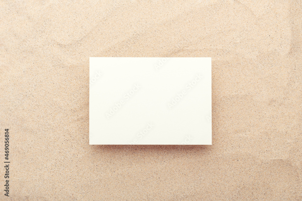 Blank card mockup on sand background. Top view. Minimal design Stock ...