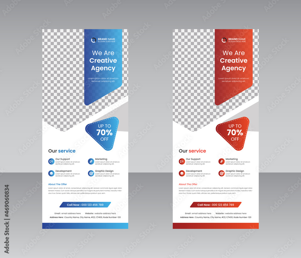 Creative corporate roll up banner design in curve shape layout ...