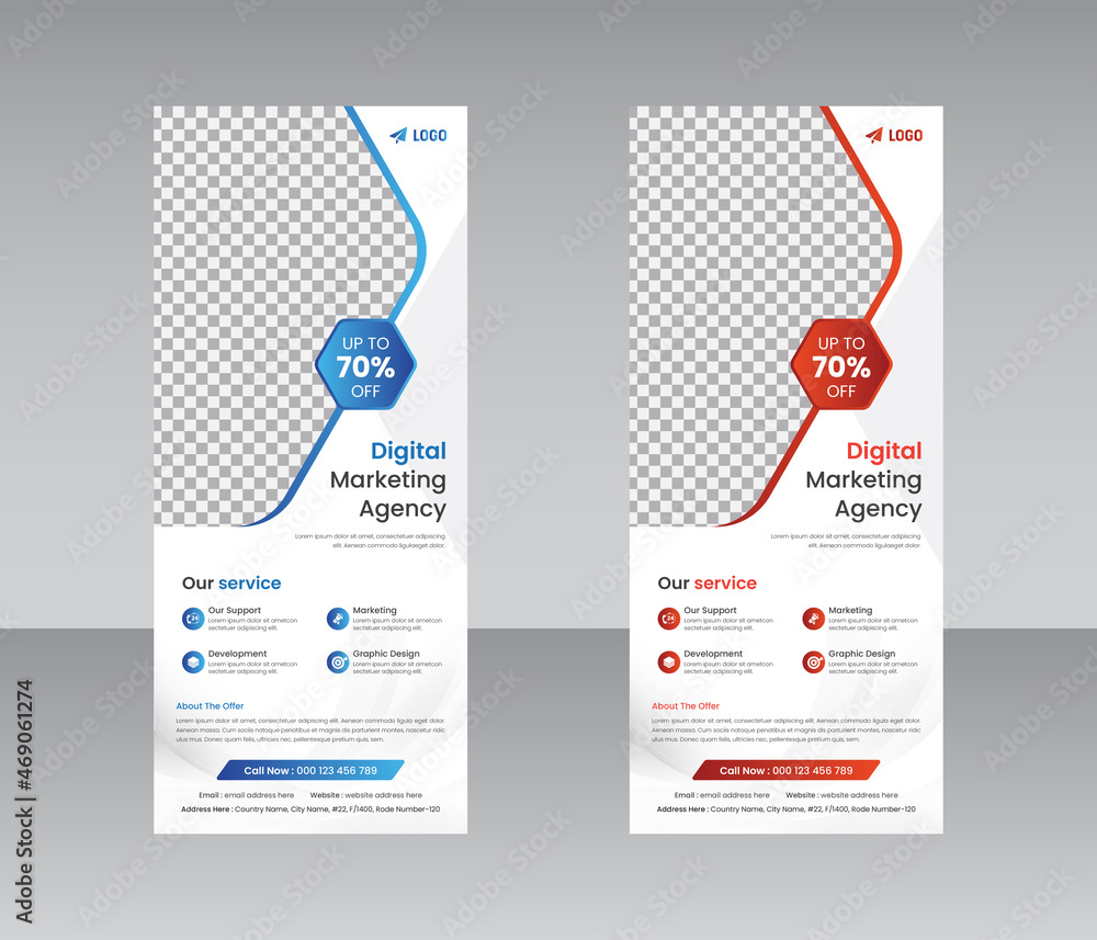 Creative corporate roll up banner design in curve shape layout ...