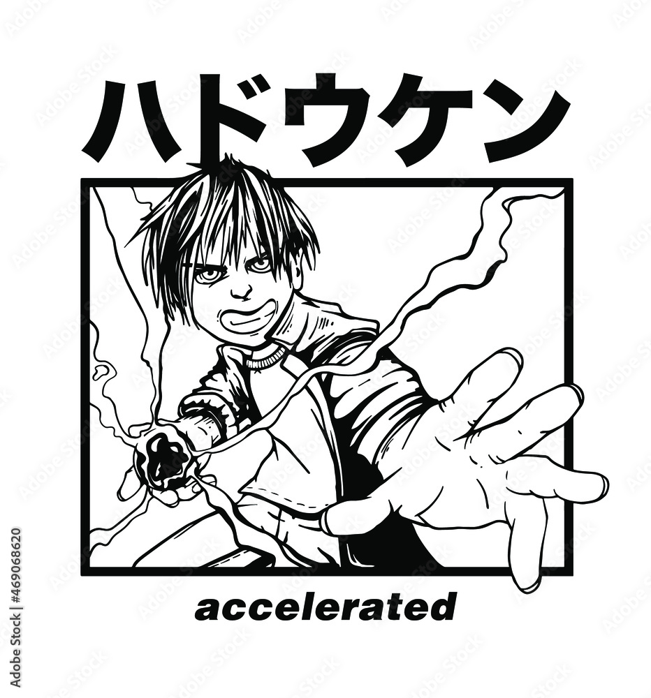 manga character design with slogan japanese wording translation is ...