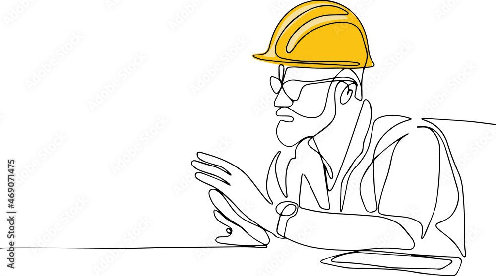Continuous one line drawing of Industry maintenance engineer woman ...
