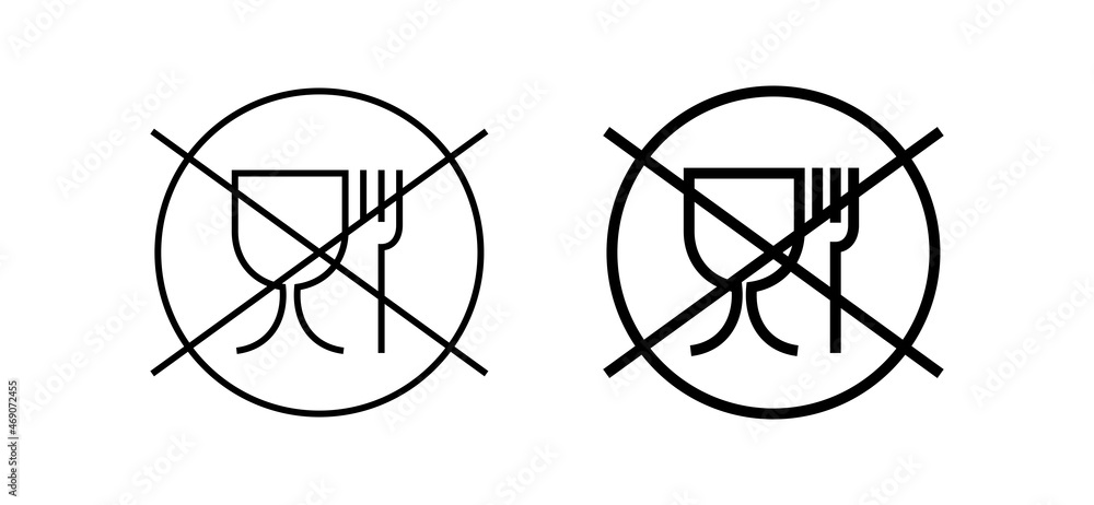 A set of icons, glass and fork, crossed out circle. Pictogram ...