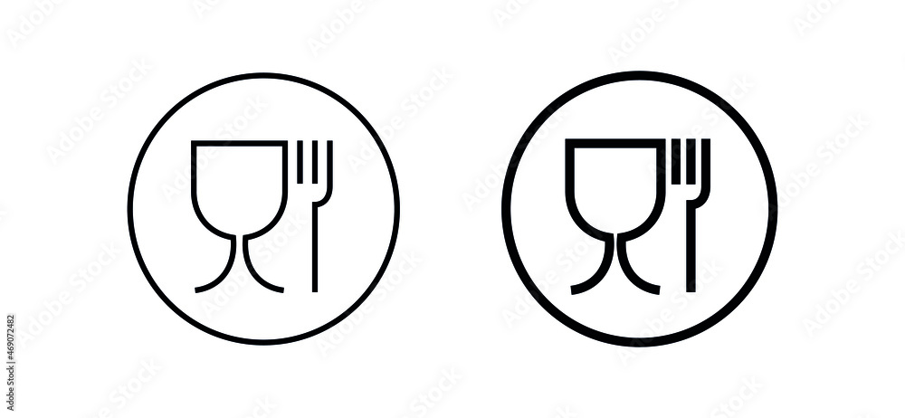 A set of glass and fork icons, in a circle. A pictogram indicating that ...