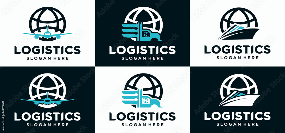Logistics logo design of ships planes cars freight forwarders across ...