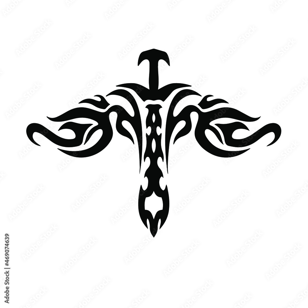 Tribal Sword With Wings Logo. Tattoo Design. Stencil Vector ...