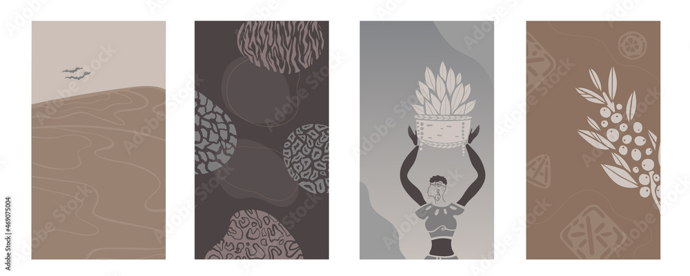 african background.Vector Set of abstract posters with afro woman in ...