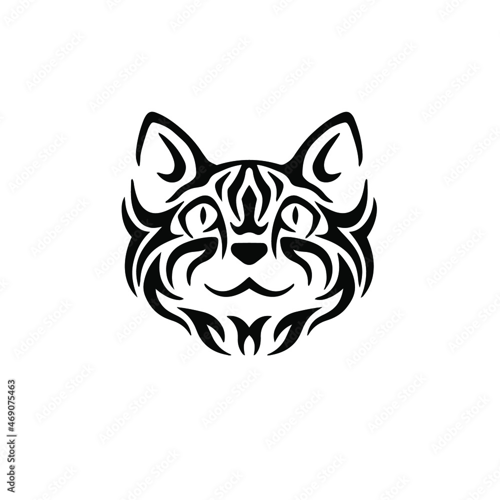 Cat Symbol Logo. Tribal Tattoo Design. Stencil Vector Illustration ...