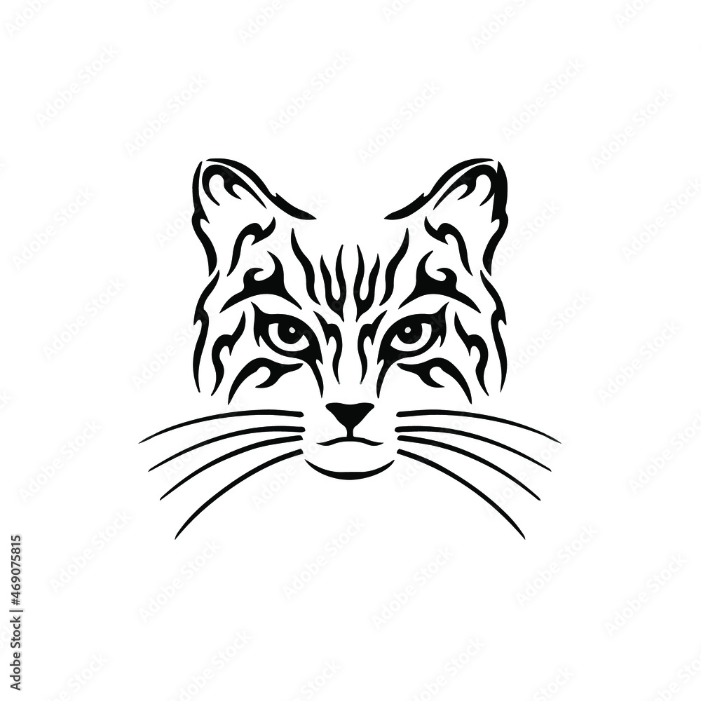 Cat Symbol Logo. Tribal Tattoo Design. Stencil Vector Illustration ...