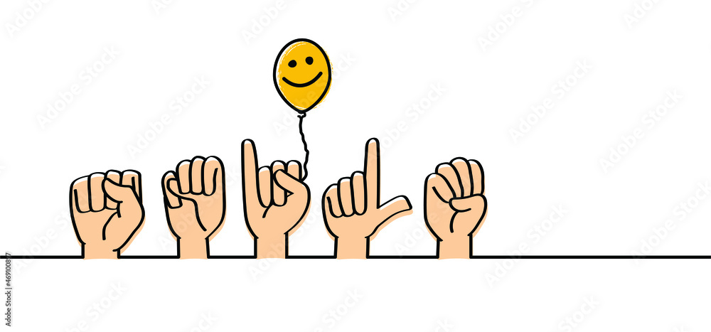 Deaf sign language SMILE symbol, smiling Smiles emoij drawing line ...