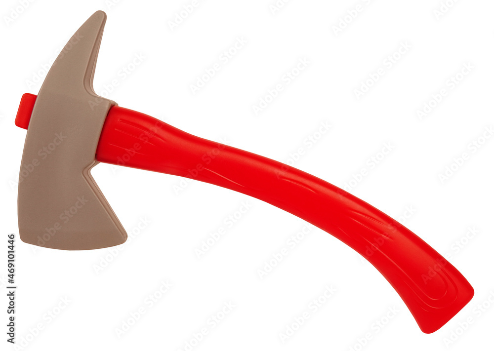 Plastic toy axe isolated on white background. Cartoon concept ...