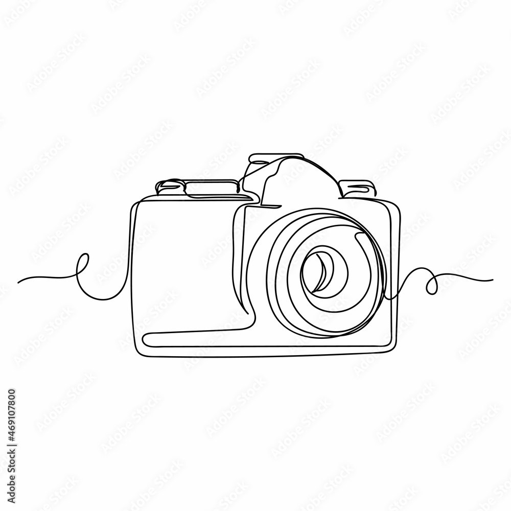 Vector continuous one single line drawing icon of photo camera in ...