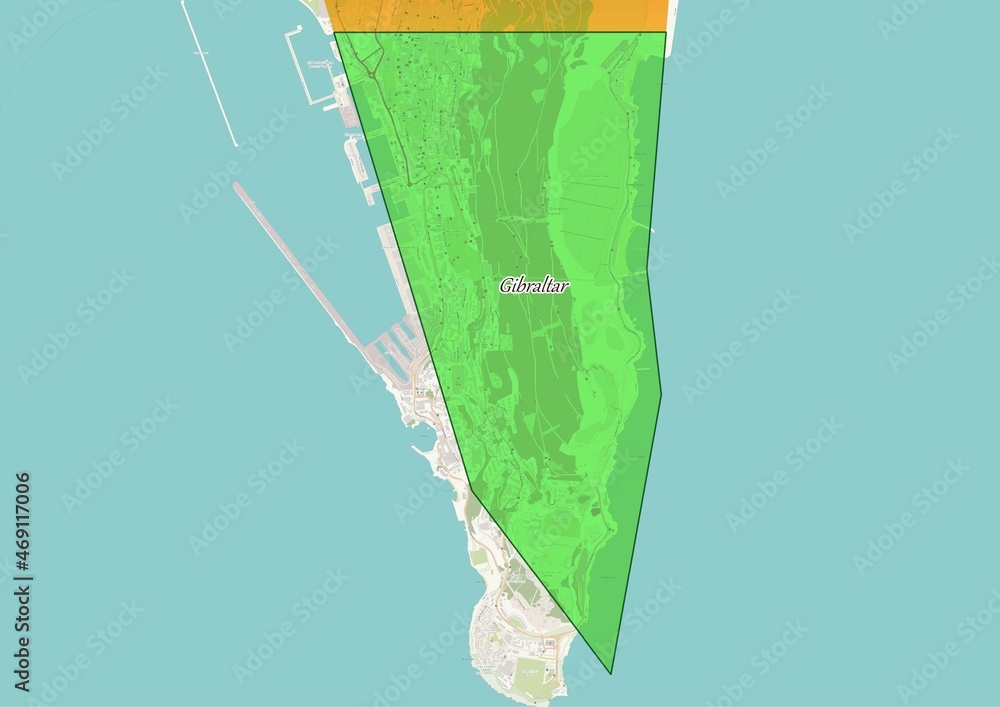 Gibraltar map showing country highlighted in green color with rest of ...