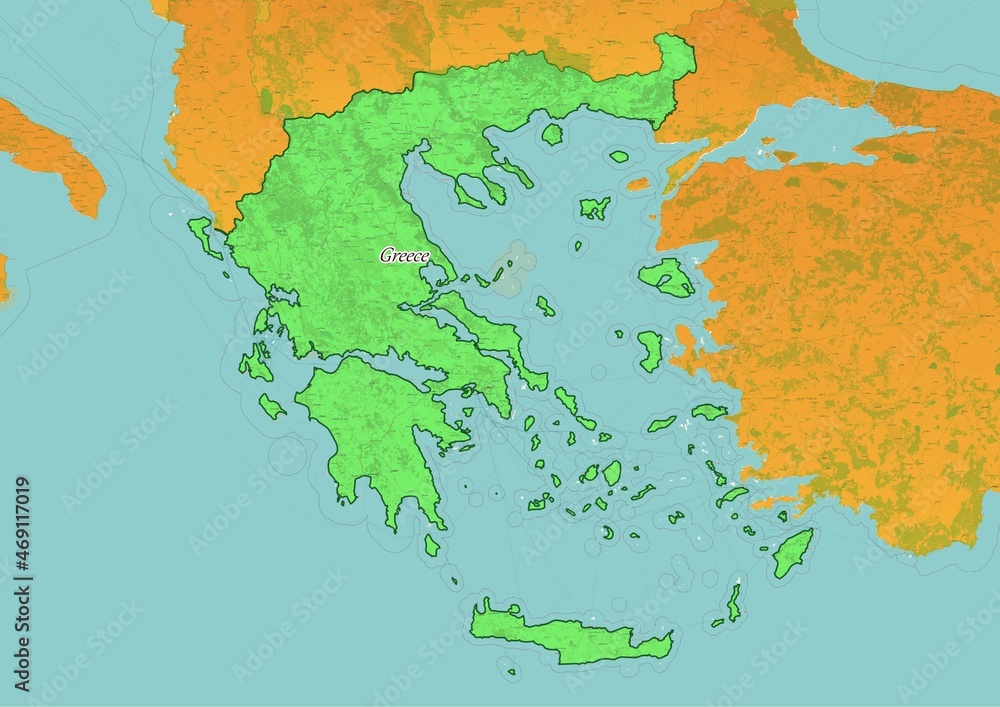 Greece map showing country highlighted in green color with rest of ...