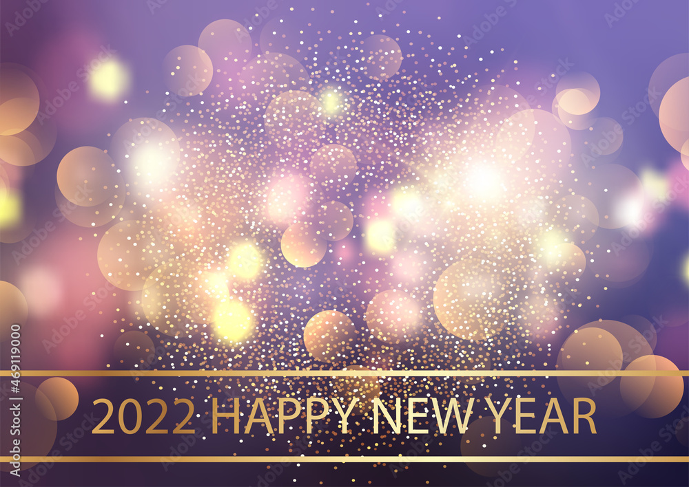 card or banner on a happy new year 2022 in gold on a purple background ...