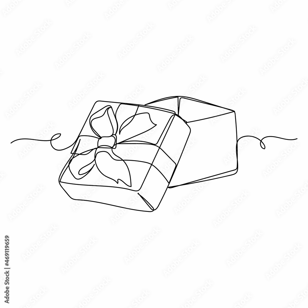 Vector continuous one single line drawing icon of open gift box in ...