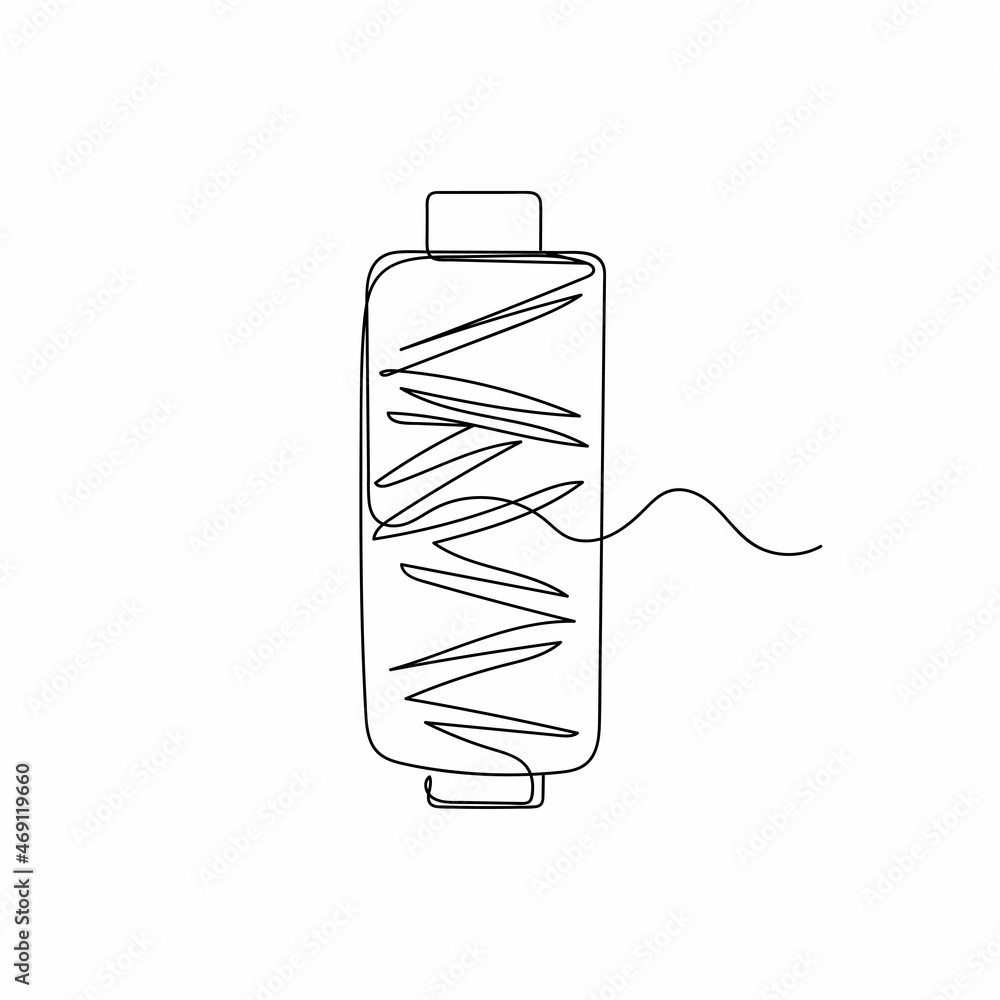 Vector continuous one single line drawing icon of spool of sewing ...