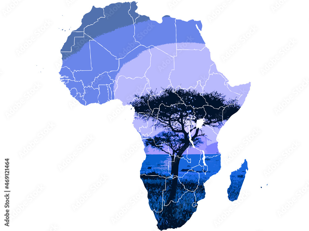 Mapa de áfrica con ilustración de sabana. Stock Illustration | Adobe Stock