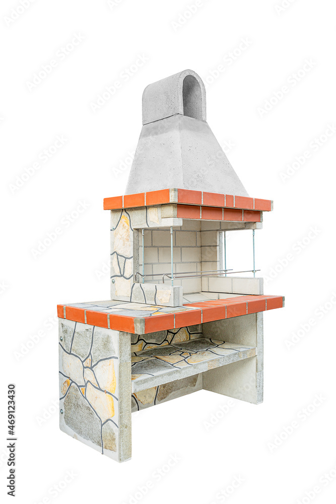 Large Barbecue Open Fireplace with Shelf For Cookout Food. Outdoor BBQ ...