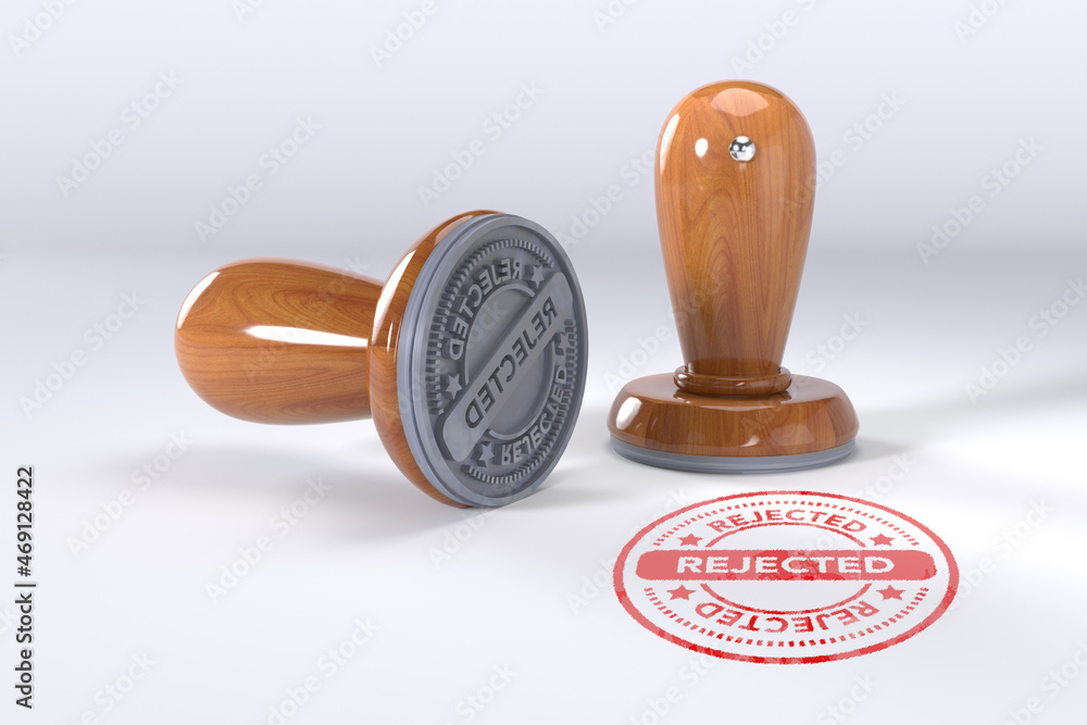 Rejected stamp. Wooden round stamper and stamp with text Certified on ...