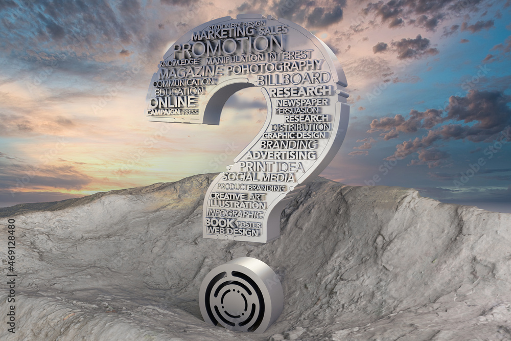 Marketing concept question mark explaining the service and skill of ...