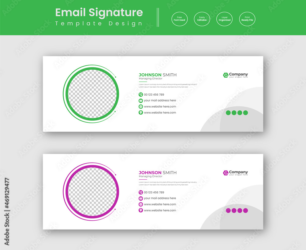 Email signature template design. Corporate mail signature vector banner ...