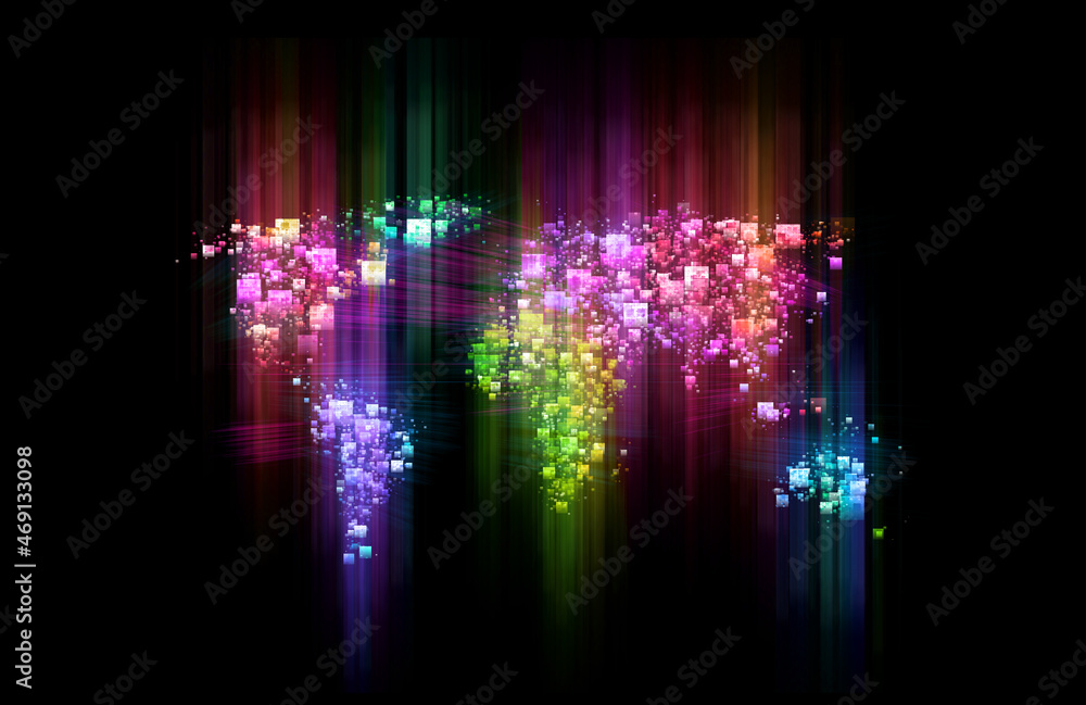 A map of the world created by a 3D program, presenting the story of ...