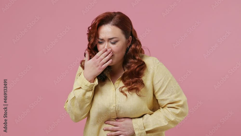 Stockvideo Sick ill tired young ginger chubby overweight woman 20s ...