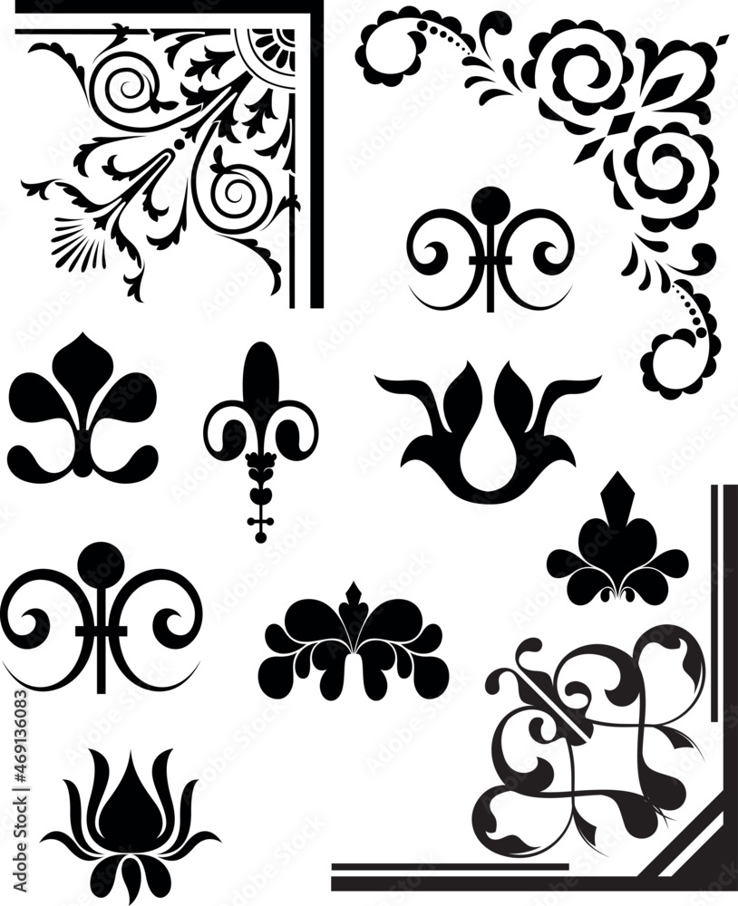 vintage embelishments vector set, icon, symbol, logo, clipart, isolated ...