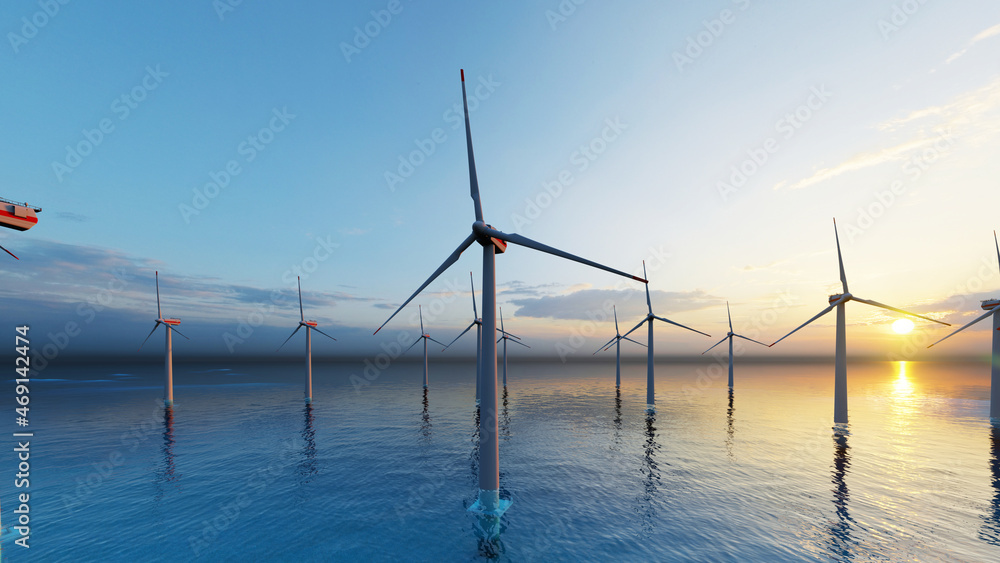 8k Ultra HD 3840x2160. Ocean Wind Farm. Windmill farm in the ocean ...