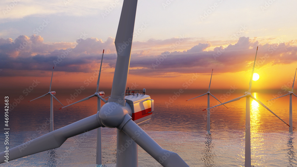 8k Ultra HD 3840x2160. Ocean Wind Farm. Windmill farm in the ocean ...