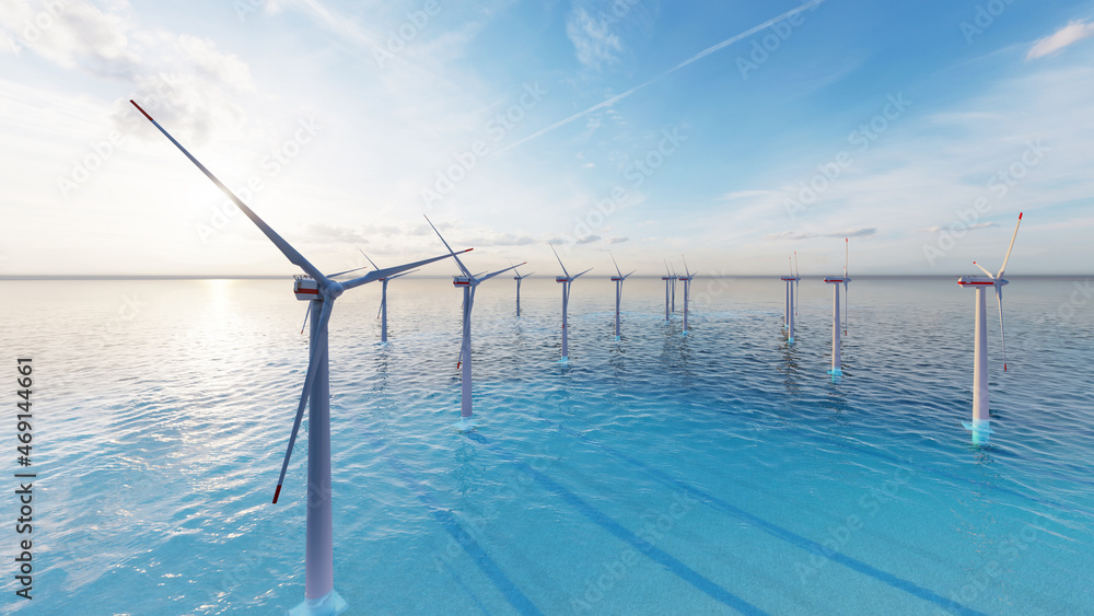 8k Ultra HD 3840x2160. Ocean Wind Farm. Windmill farm in the ocean ...