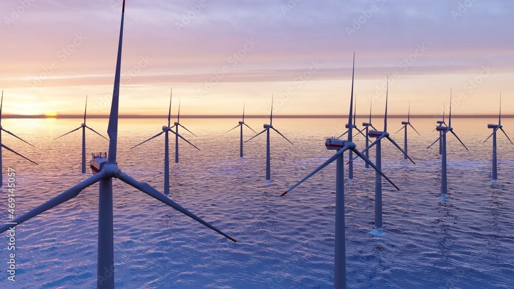 8k Ultra HD 3840x2160. Ocean Wind Farm. Windmill farm in the ocean ...