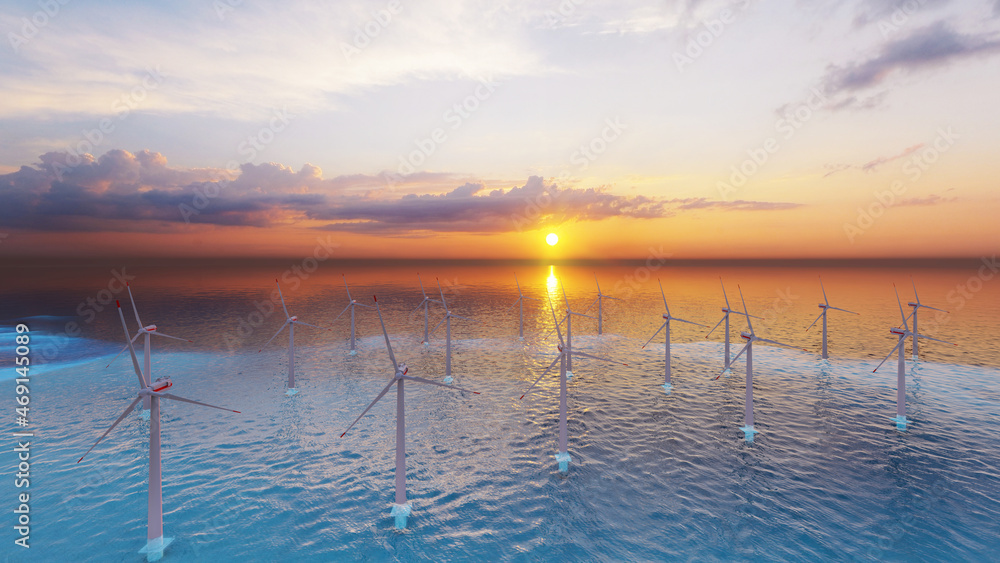 8k Ultra HD 3840x2160. Ocean Wind Farm. Windmill farm in the ocean ...