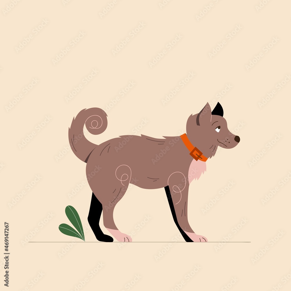 Dog walking, side view. Vector flat cartoon illustration Stock Vector ...