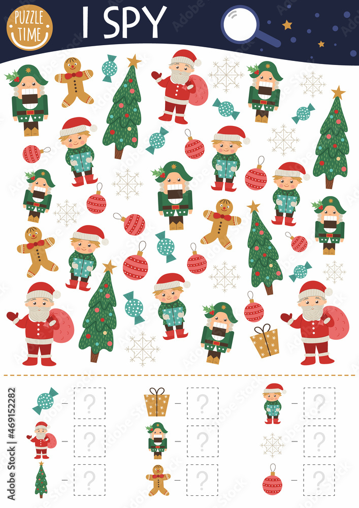 Christmas I spy game for kids. Searching and counting activity for ...
