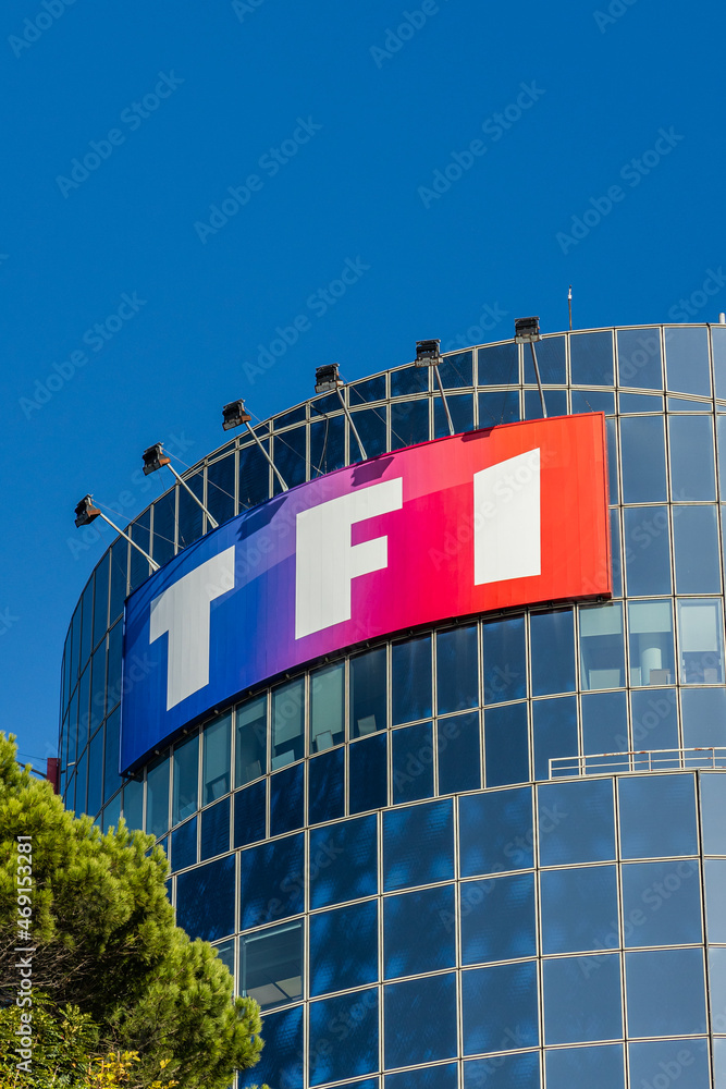 TF1 logo on the facade of TF1 headquarters building Stock Photo | Adobe ...