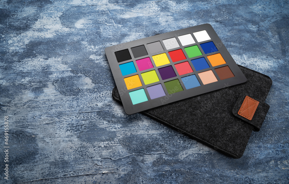 color chart to calibrate camera white balance on concrete background ...