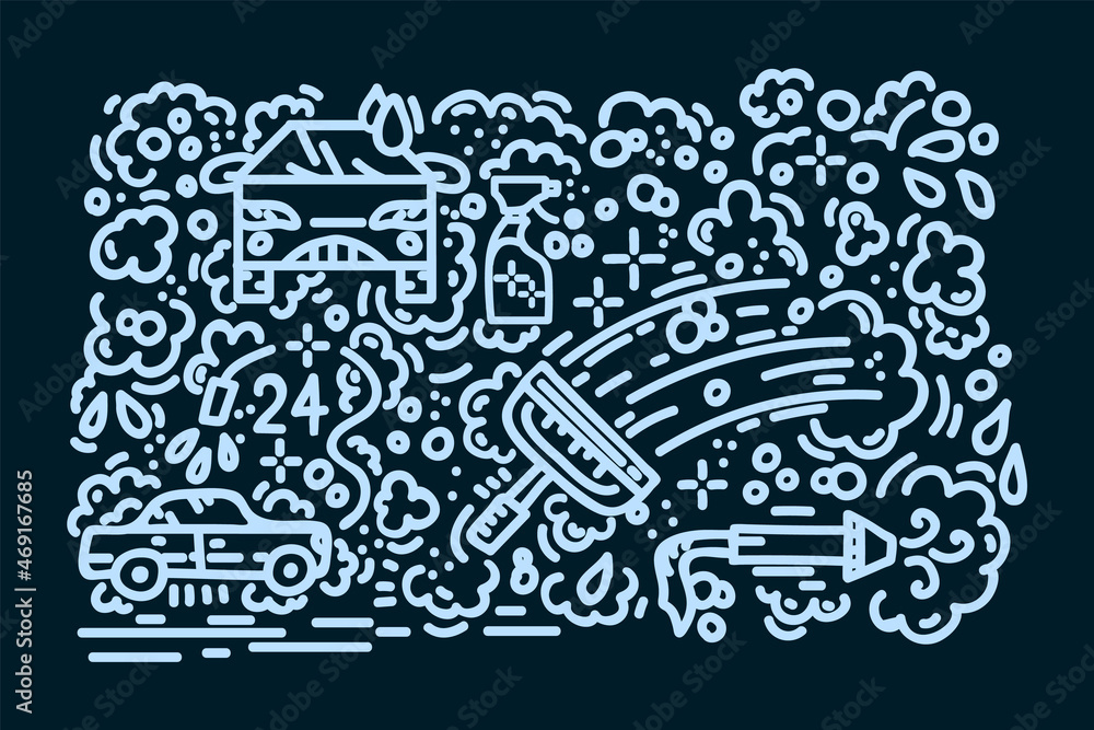 Car wash doodle pattern. Cartoon lines cleaning and cleaning of ...