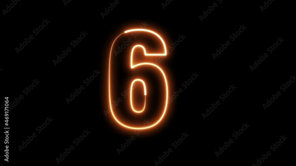 4K Ultra Hd. Teen number. Orange lights form luminous numeral 6 on ...