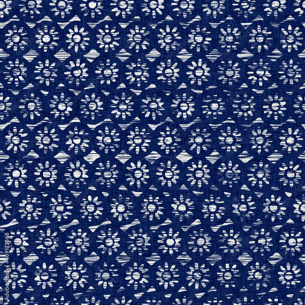 Indigo dyed fabric flower pattern texture. Seamless textile fashion ...
