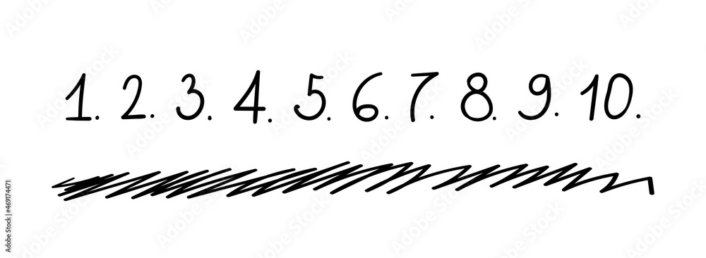 Doodle checklist numbering. List of hand written numbers with dots ...
