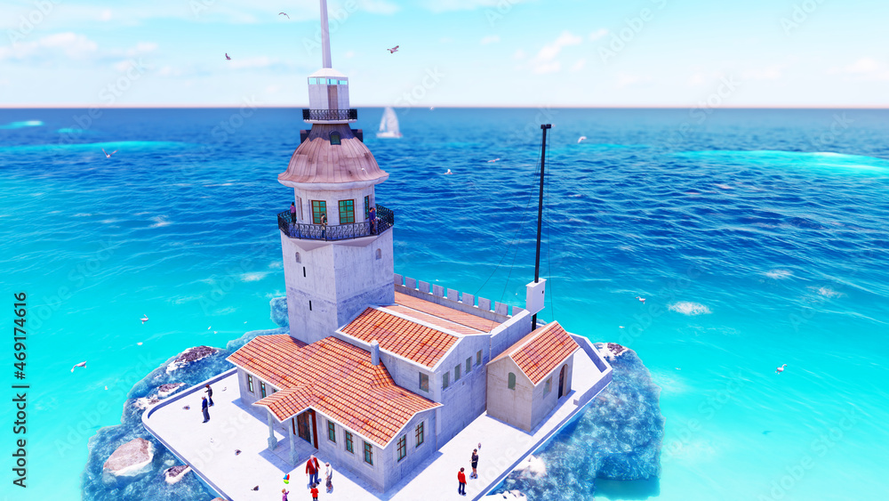 Istanbul, Bosphorus, Uskudar. Ancient lighthouse of the Ottoman period ...